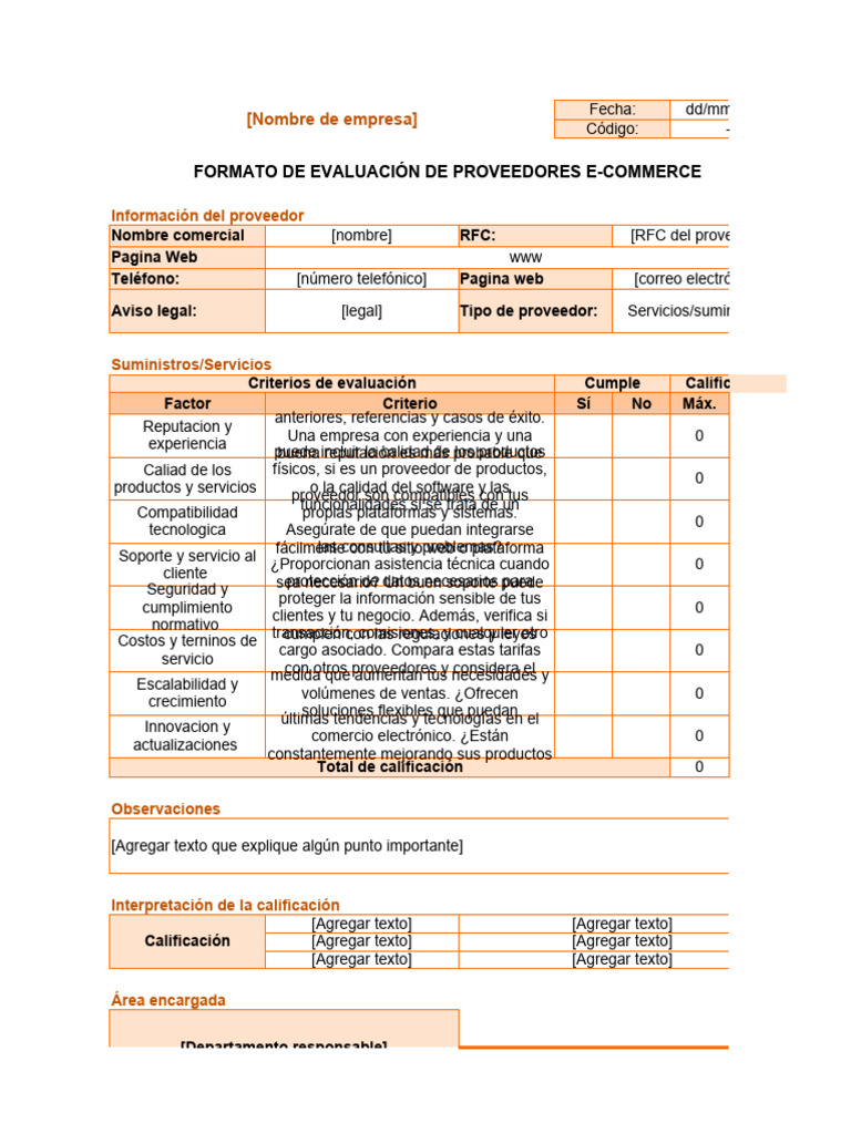 Formato-De-Evaluacion-De-Proveedores E-COMMERCE | PDF | Comercio ... Formato-De-Evaluacion-De-Proveedores E-COMMERCE | PDF | Comercio ...