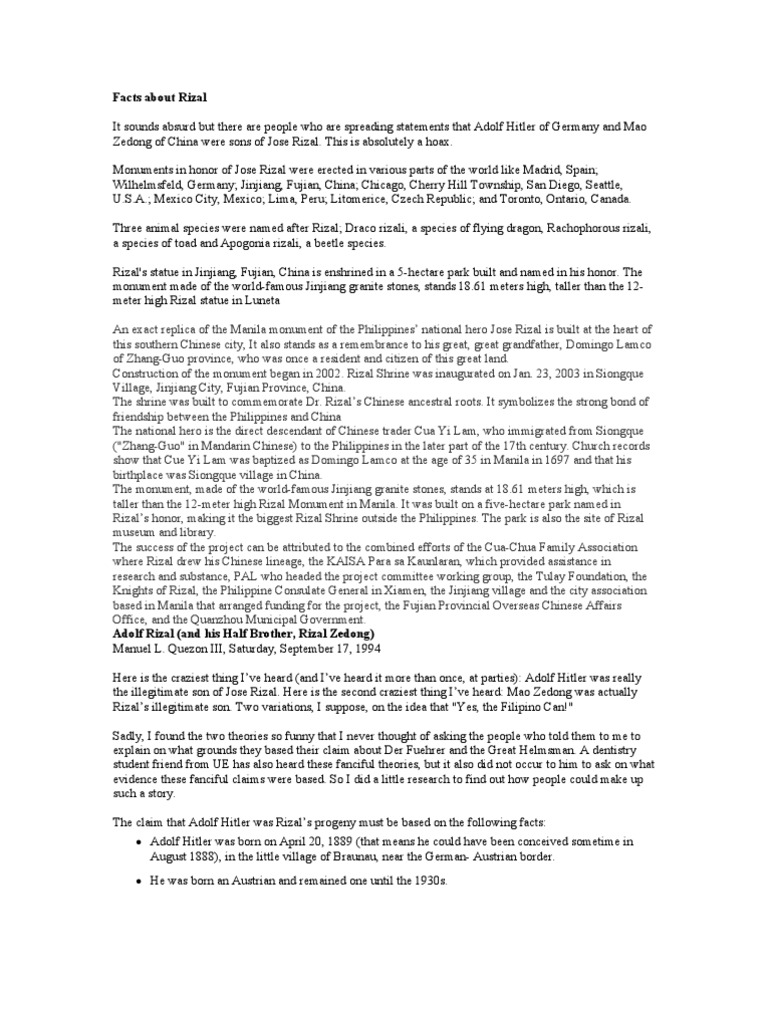 Facts About Rizal | PDF | Adolf Hitler | Mao Zedong
