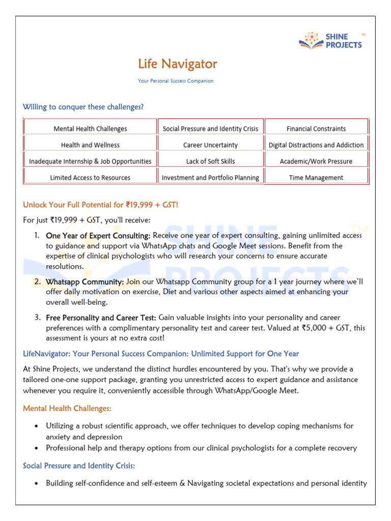 Life Navigator Brochure | PDF | Self Esteem | Mental Health