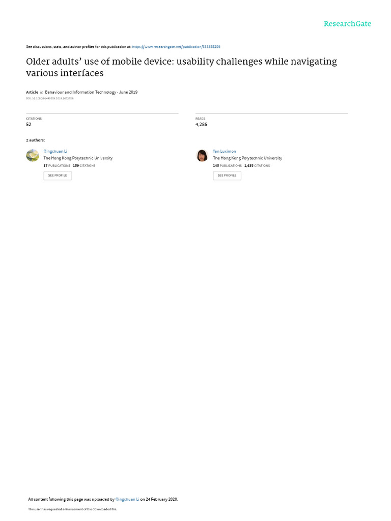Older Adults' Use of Mobile Device: Usability Challenges While Navigating Various Interfaces ...