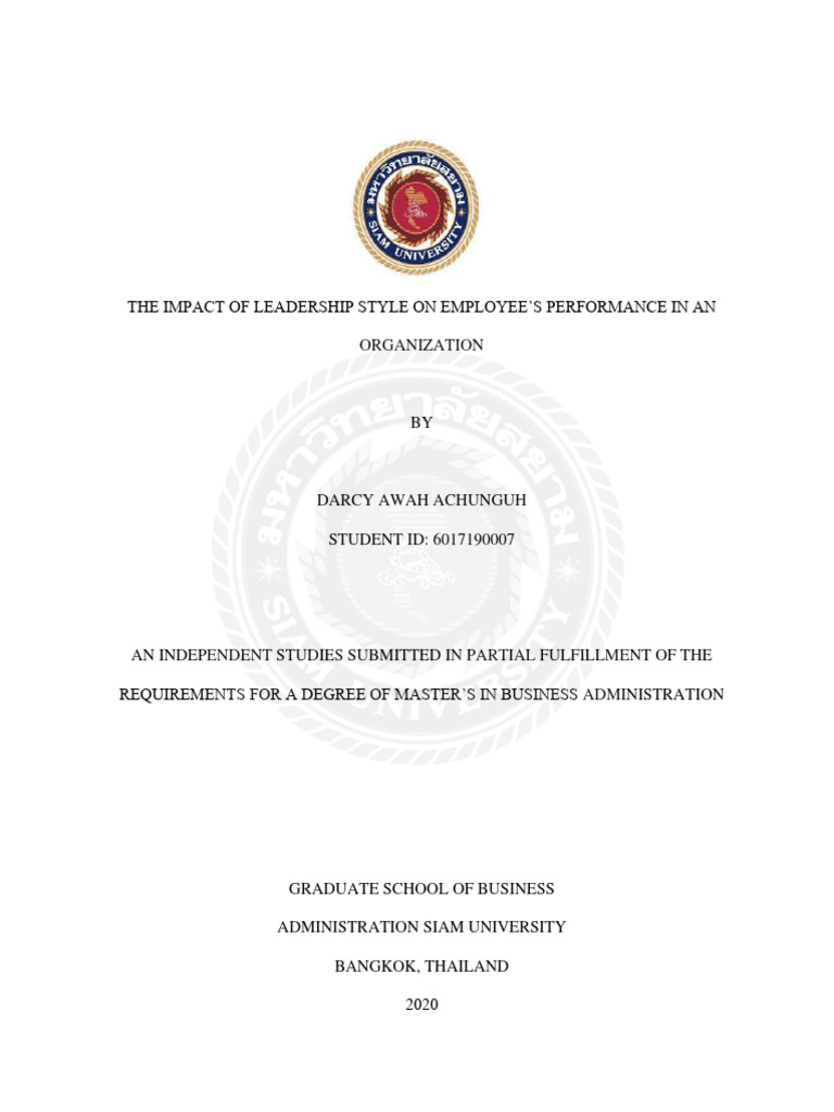 IMBA 2020 Is The Impact of Leadership Style On Employee Performance in ...
