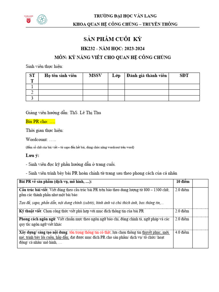 (MSSV 1 - MSSV 2) - SẢN PHẨM CUỐI KỲ - Viết cho QHCC - (nhóm lớp) | PDF