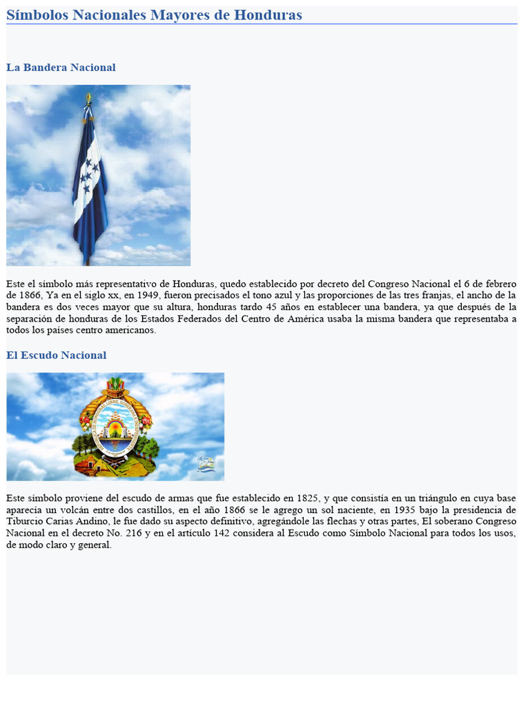 Símbolos Nacionales Mayores de Honduras | Descargar gratis PDF | Honduras