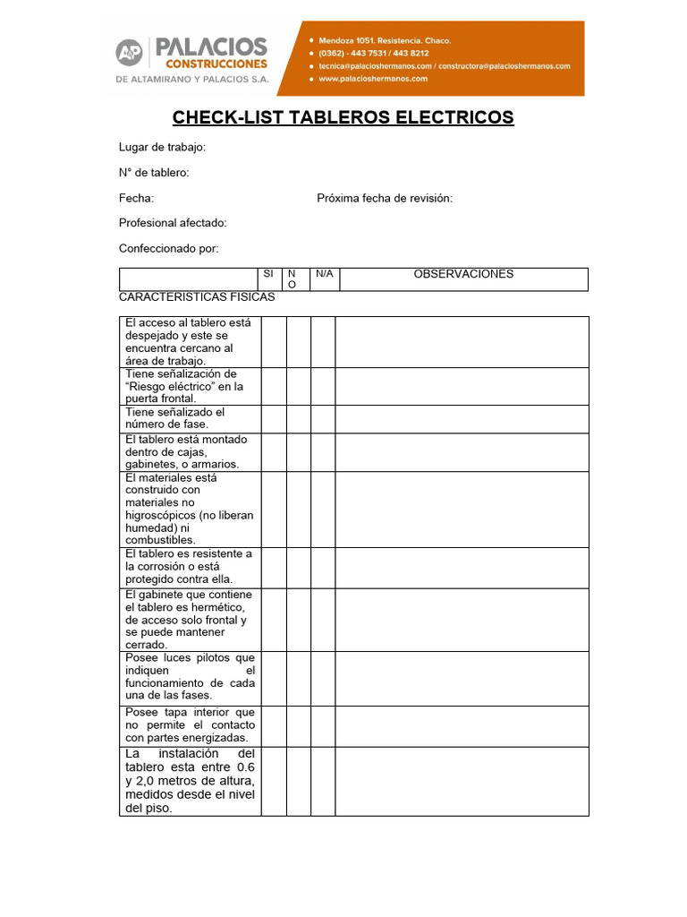 Check List De Tableros Eléctricos Pdf Cambiar Ingenieria Eléctrica