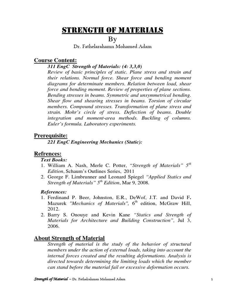 Strength of Materials | PDF | Deformation (Engineering) | Young's Modulus