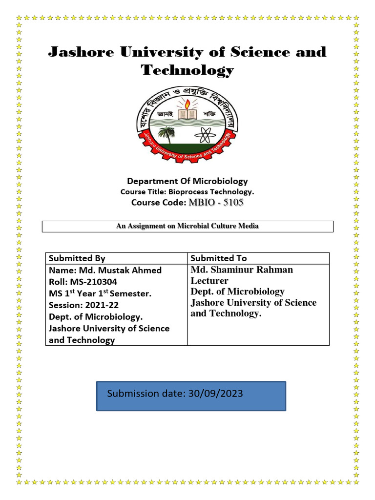 Jashore University of Science and Technology: Submission Date: 30/09 ...