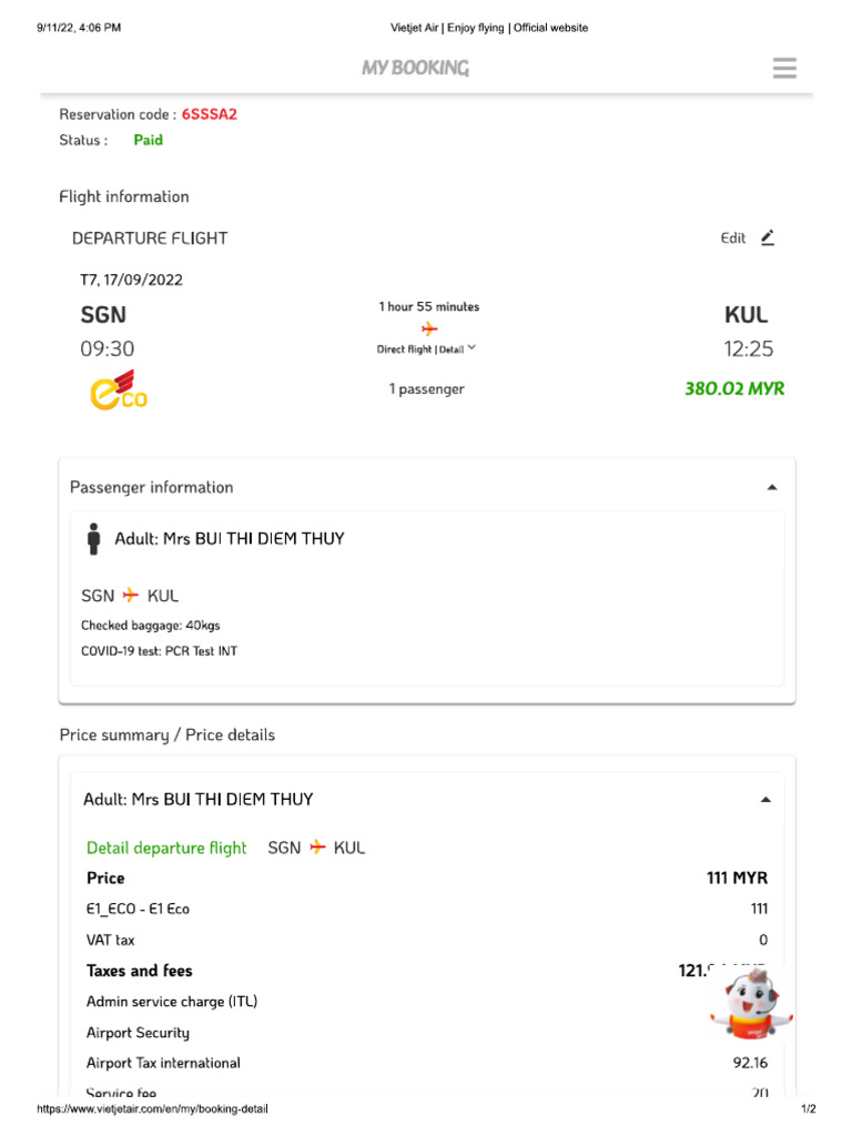 Bui Thi Diem Thuy - SGN KUL | PDF