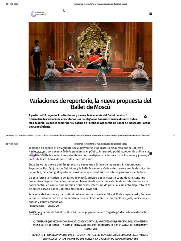 Variaciones de repertorio, la nueva propuesta del Ballet de Moscú | PDF ...