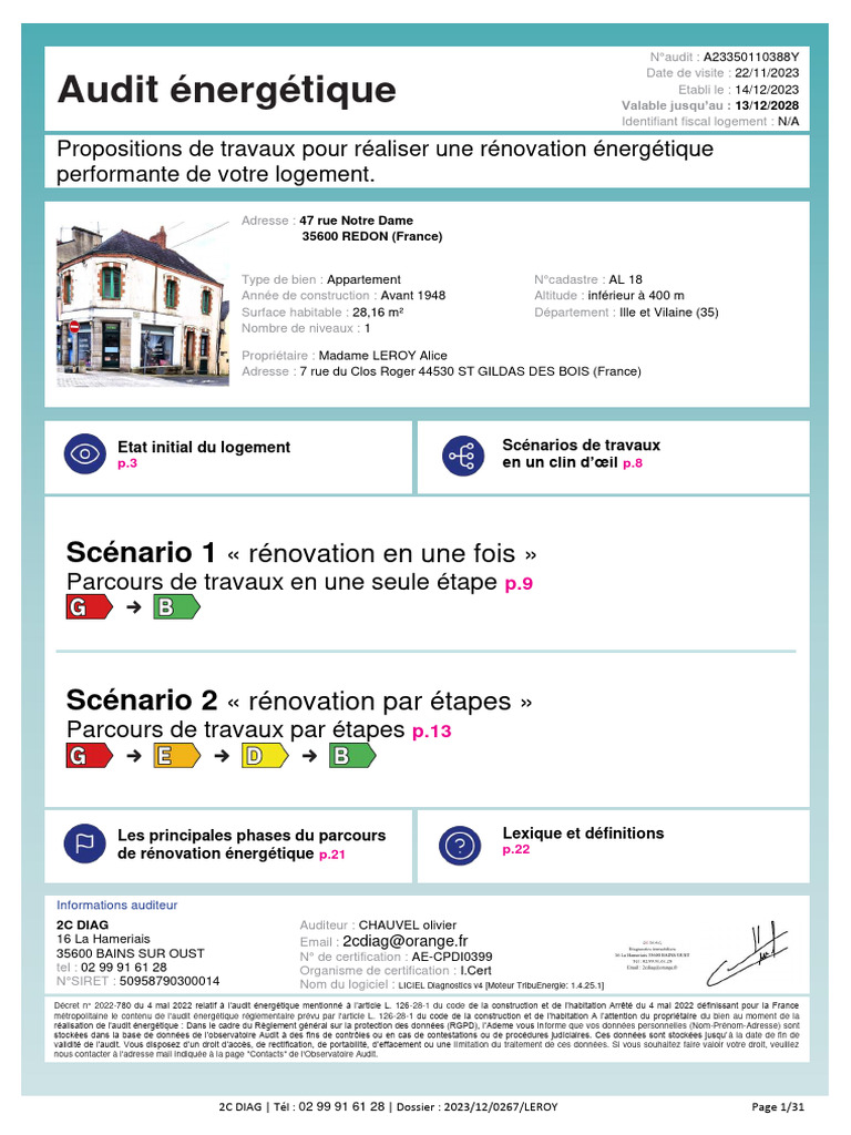 Annexe-Audit Energetique 2023 | PDF | Isolation thermique du bâtiment | Efficacité énergétique