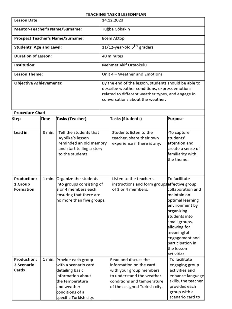 EcemAktop - 200907077 - Teaching Task 3 Lesson Plan and Materials | PDF ...