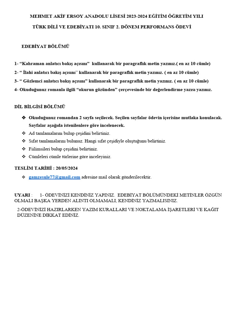 10. SINIF 2. DÖNEM PERFORMANS | PDF