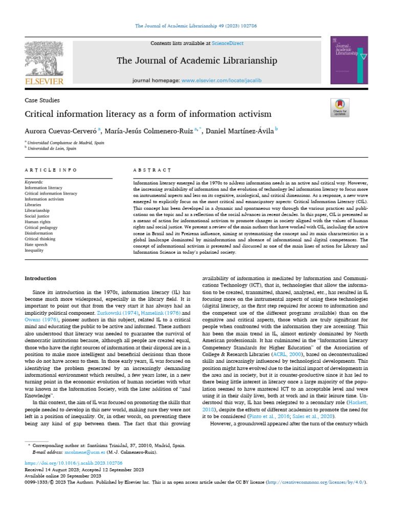 Critical Info Literacy for Librarians | PDF | Information Literacy ...