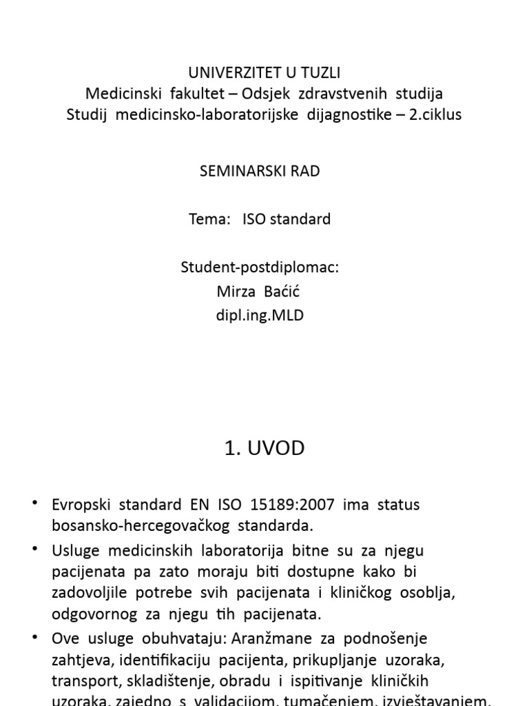 Univerzitet U Tuzli Medicinski Fakultet - Odsjek Zdravstvenih Studija Studij Medicinsko ...