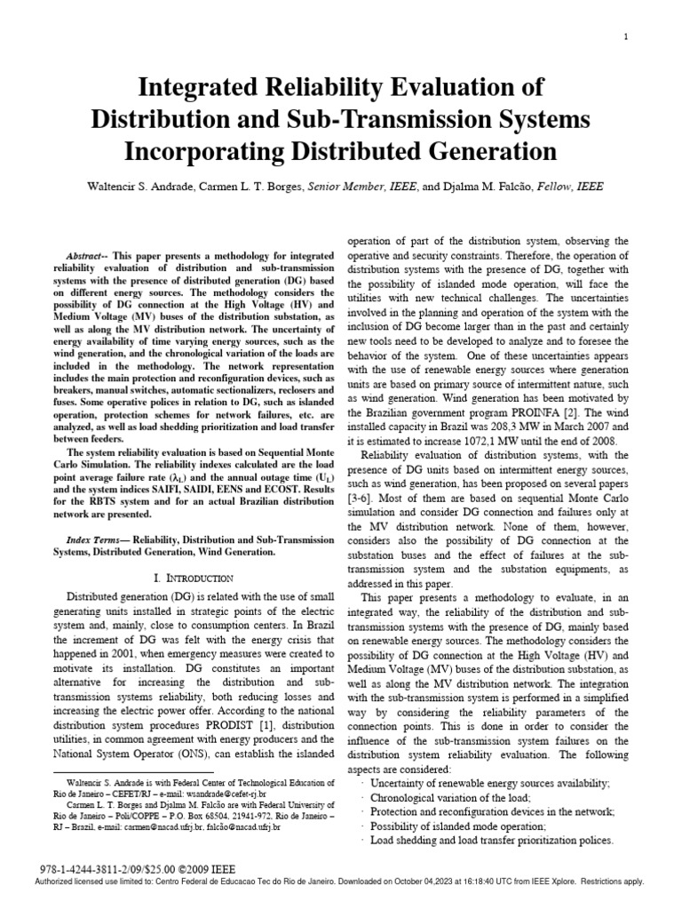 Integrated Reliability Evaluation Of Distribution And Sub Transmission