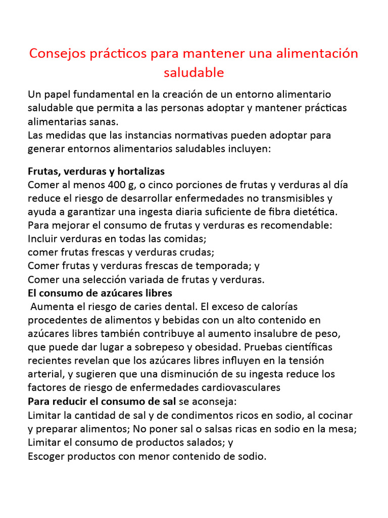 Consejos Prácticos para Mantener Una Alimentación Saludable | PDF