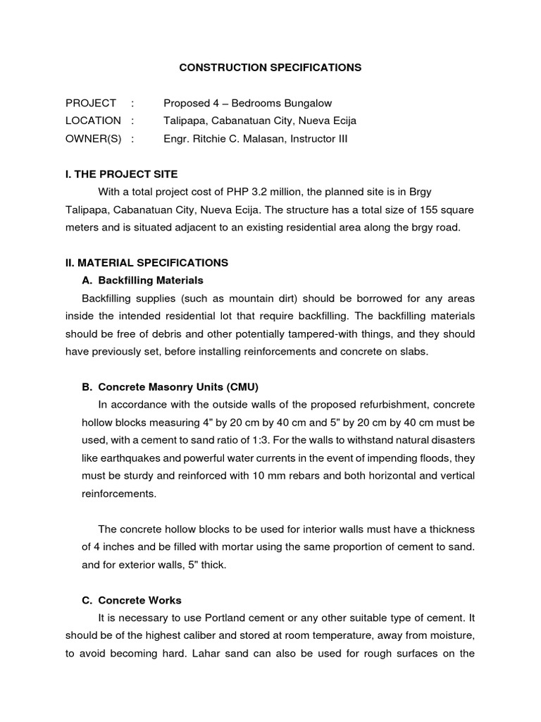 Construction Specifications | PDF | Concrete | Plumbing