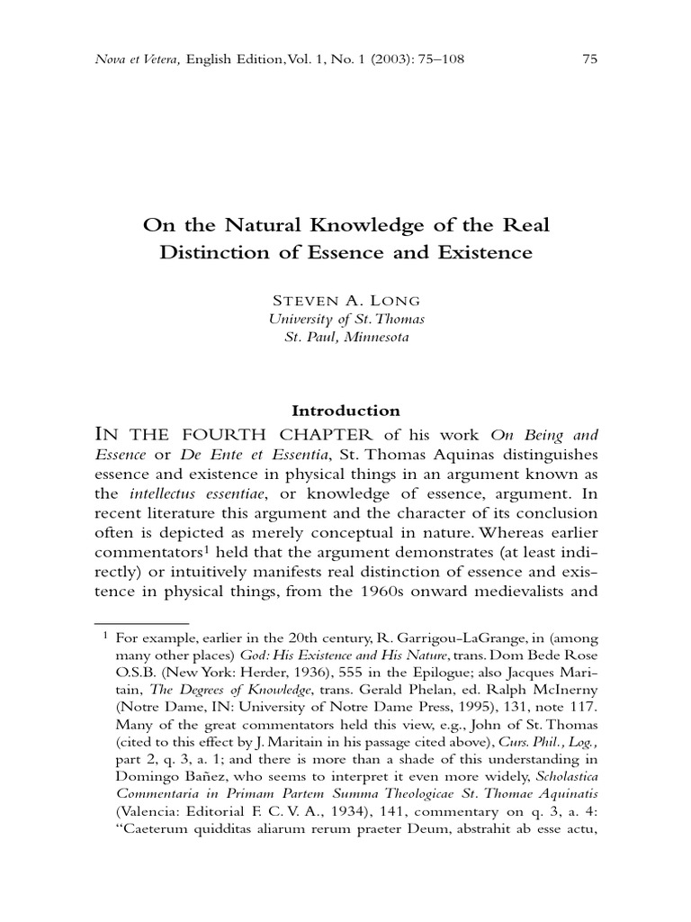 On The Natural Knowledge of The Real Distinction Between Essence and ...