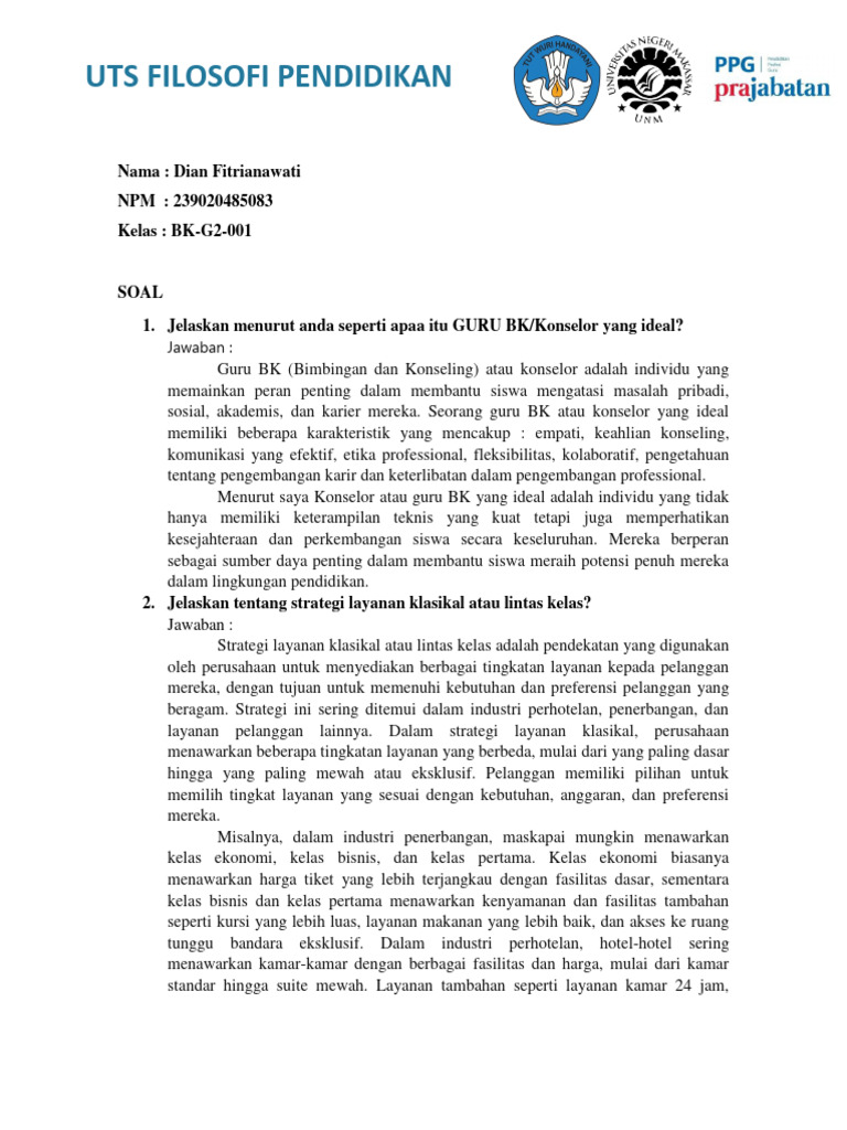 Dian Fitrianawati - UTS - MK Pengajaran Dan Pembelajaran Daring Dan Bauran - PPG BK UN | PDF