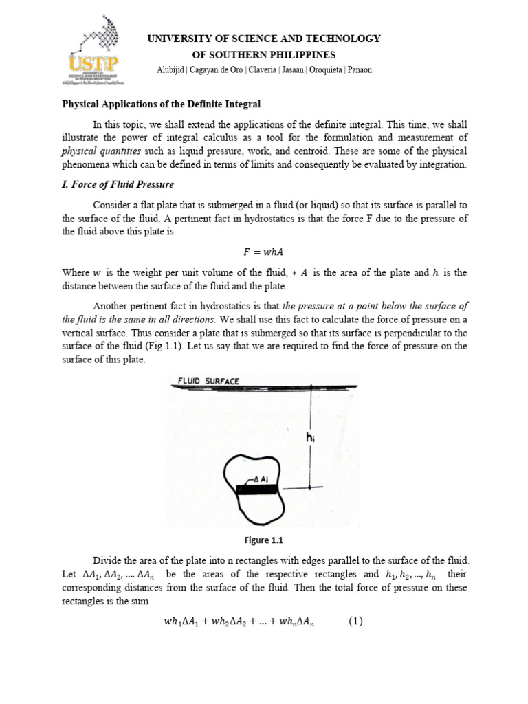 Definite Integral in Fluid Pressure | PDF | Pressure | Integral