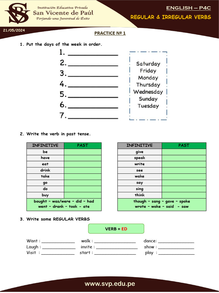 English Verb Practice Worksheet | PDF