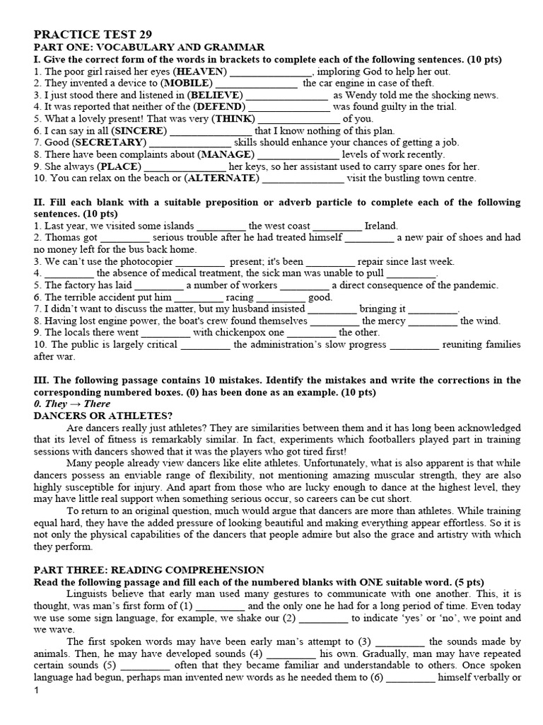 Practice Test 29 | PDF | Laughter | Bead