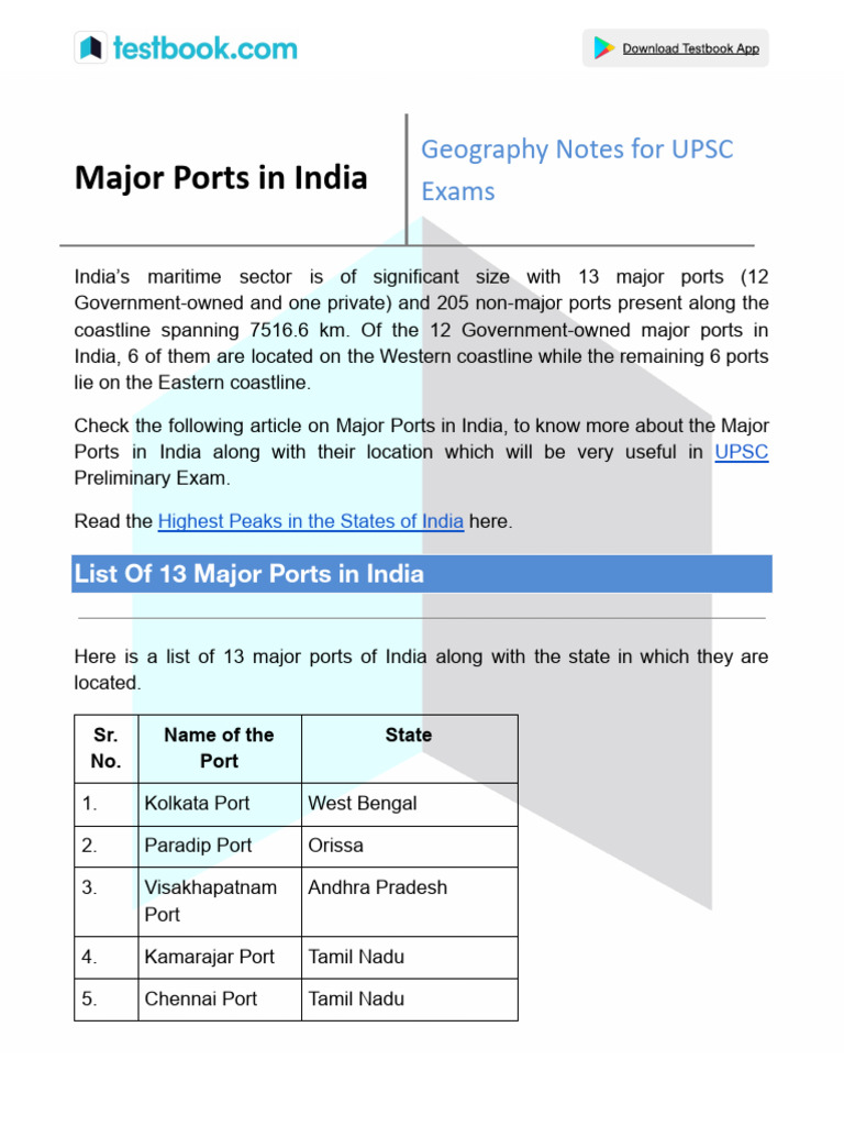 Major Ports in India - Docx Google Docs 4c259e37 | PDF | Port | Economies