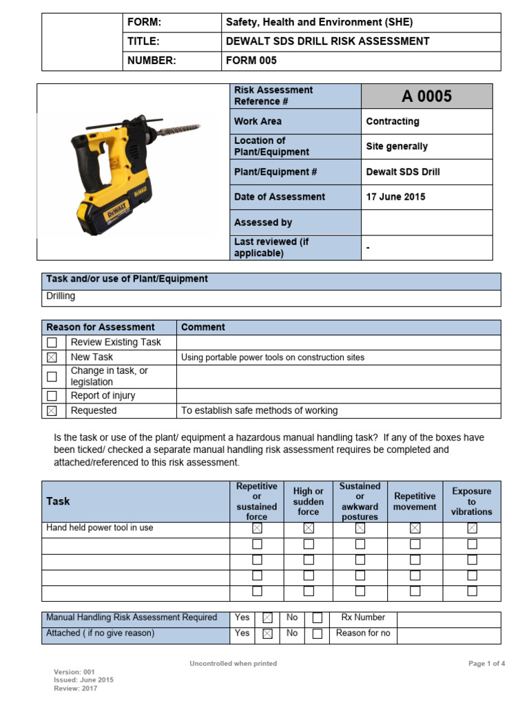 Dewalt SDS Drill Risk Assessment Guide | PDF | Risk | Risk Assessment