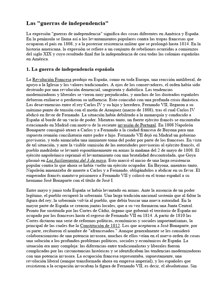 Las Guerras de Independencia (Española y Latinoamericana) | PDF ...