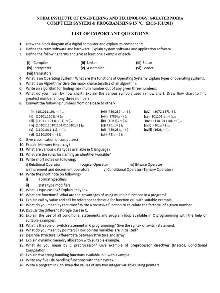 C Imp 1 | PDF | Computer Program | Programming