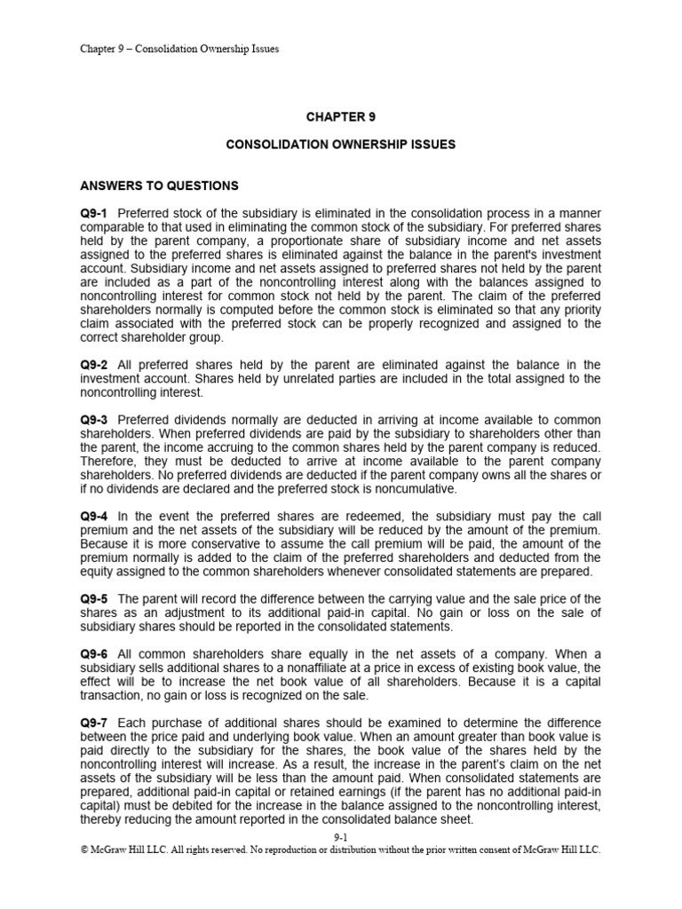 Christensen 13e CH09 SM | PDF | Consolidation (Business) | Equity (Finance)