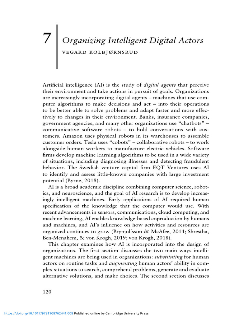 Organizing Intelligent Digital Actors Kolbjørnsrud | PDF | Artificial Intelligence ...