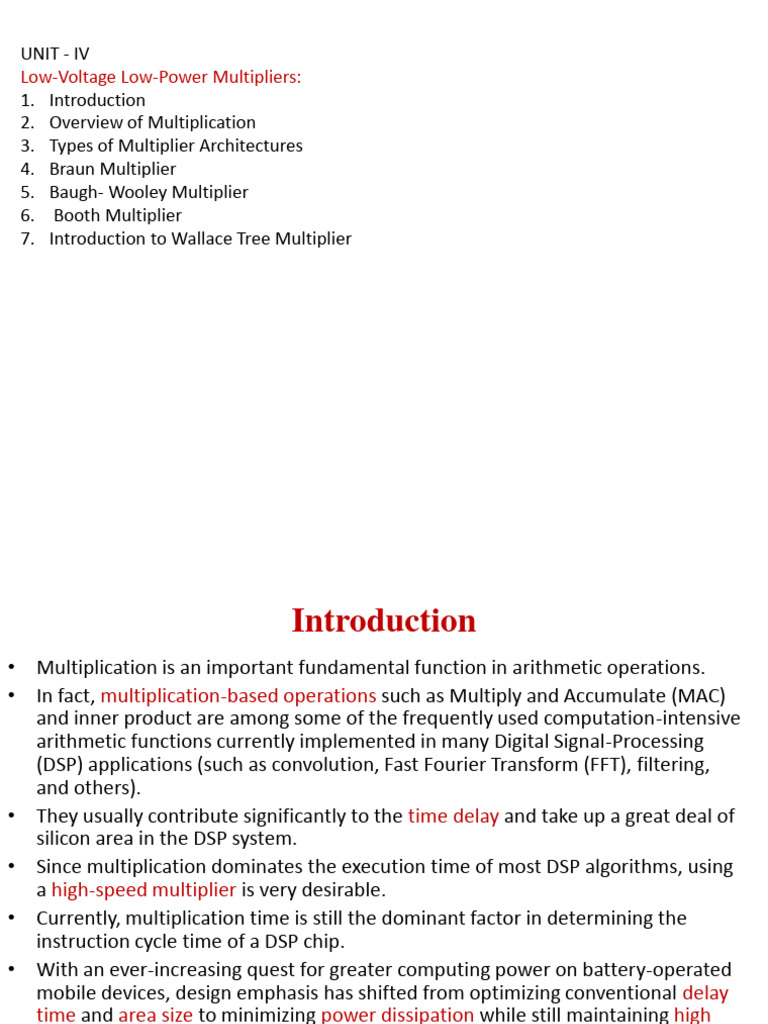 Lpvlsi Unit-4 | PDF | Multiplication | Computer Engineering