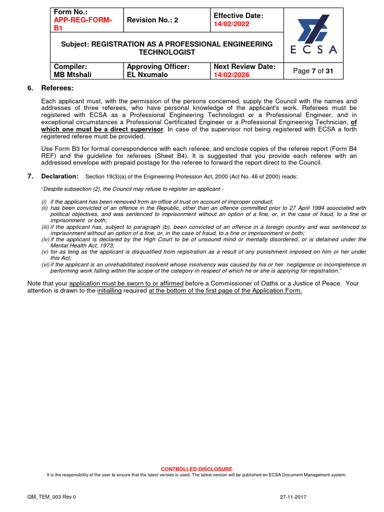 ECSA Registration for Engineering Technologists | PDF | Engineering