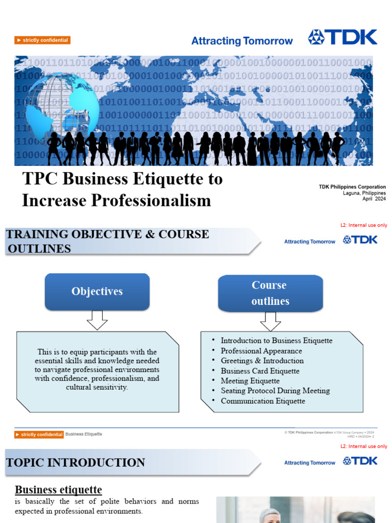 t129 Business Etiquette - April 26, 2024 | PDF | Communication | Etiquette