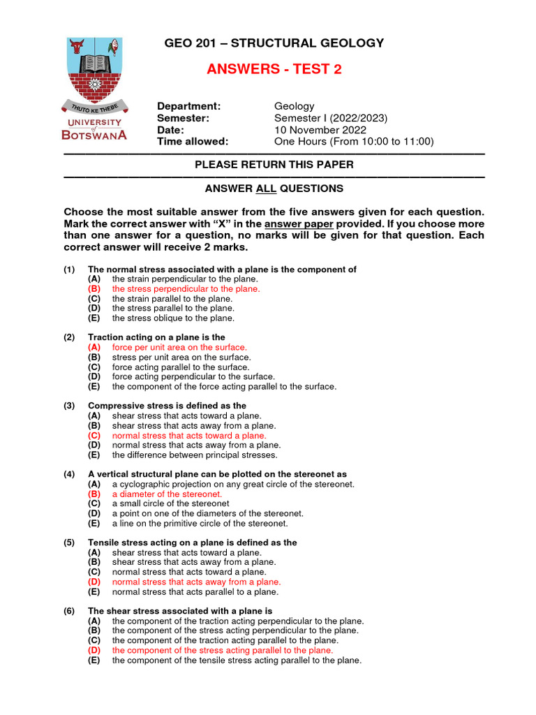 GEO 201 - Structural Geology - Answers - Test 2 - Sem. 1 - 10.11.2022 ...
