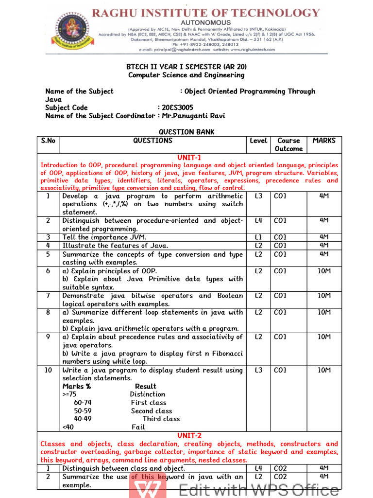 OOPTJ QUESTION BANK | PDF | Java (Programming Language) | Object Oriented Programming