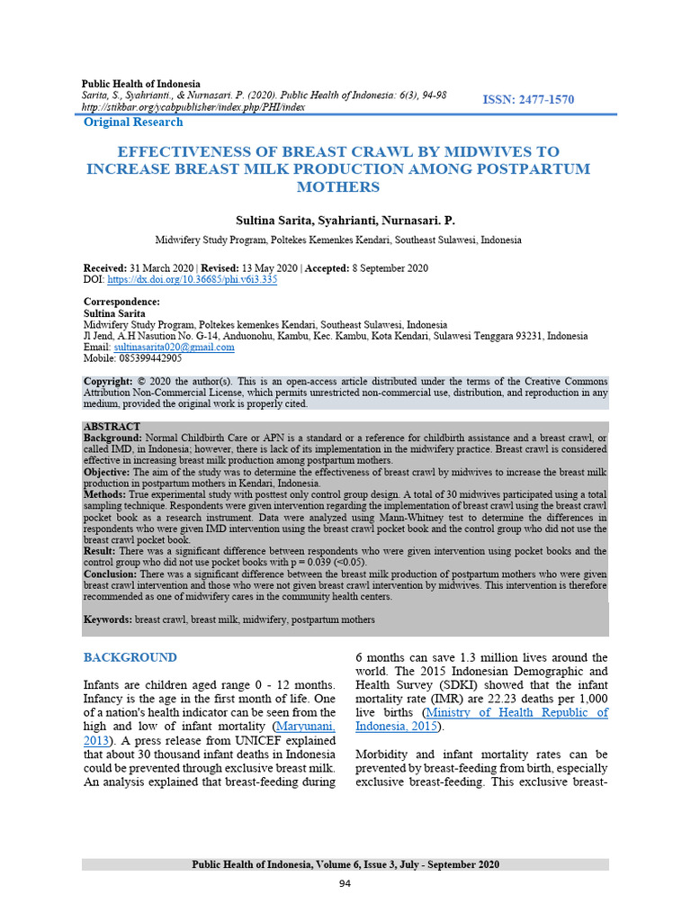 Effectiveness of Breast Crawl by Midwive | PDF | Breastfeeding | Breast ...