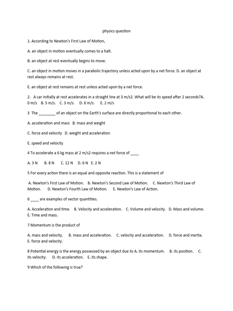 Physics Questio-WPS Office | PDF | Force | Newton's Laws Of Motion