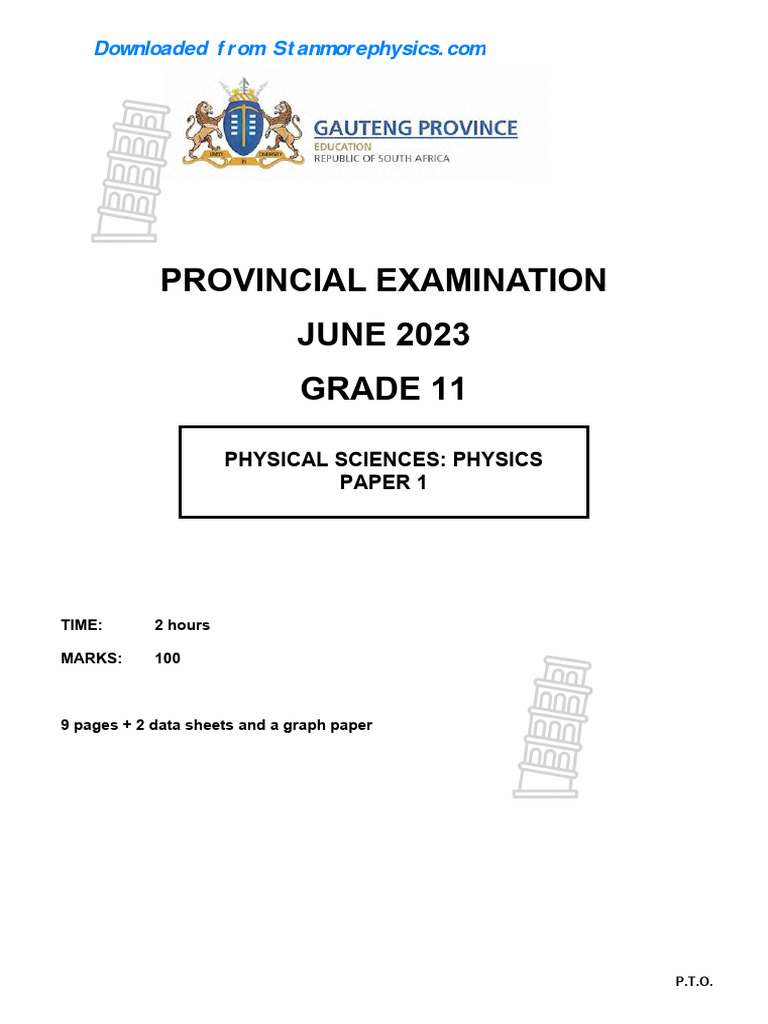 Grade 11 Physics Exam Paper June 2023 | PDF | Electromagnetic Induction ...