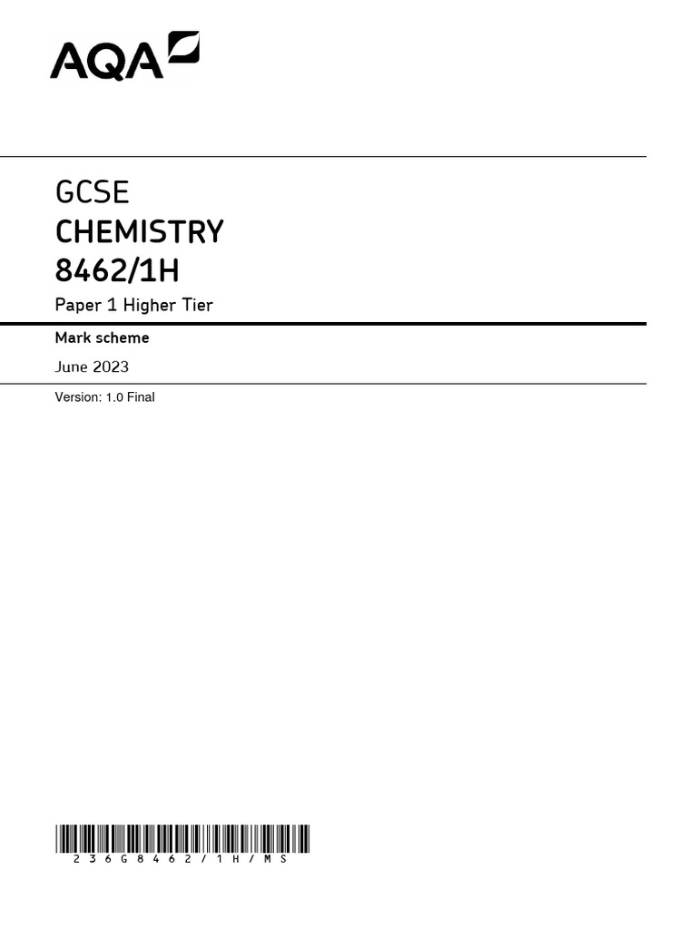 AQA Chemistry Paper 1 Mark Scheme 2023 | PDF | Electrical Resistivity ...