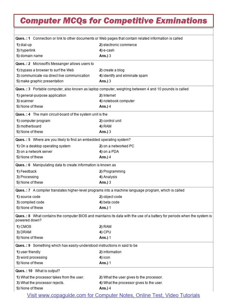 700+ Computer Questions Answers | PDF | Computer Data Storage | World Wide Web