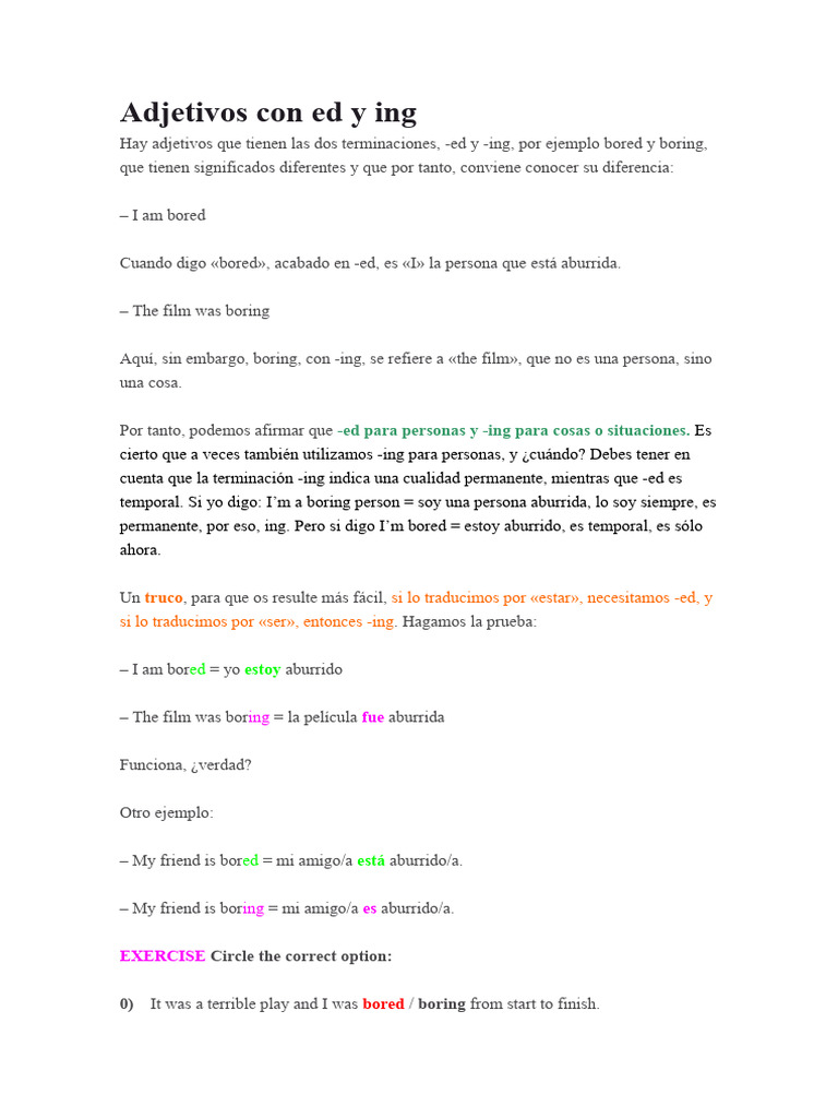 Adjetivos con ed y ing | PDF