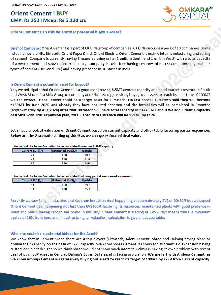5491 - Orient Cement - IC | PDF | Cement | Economies