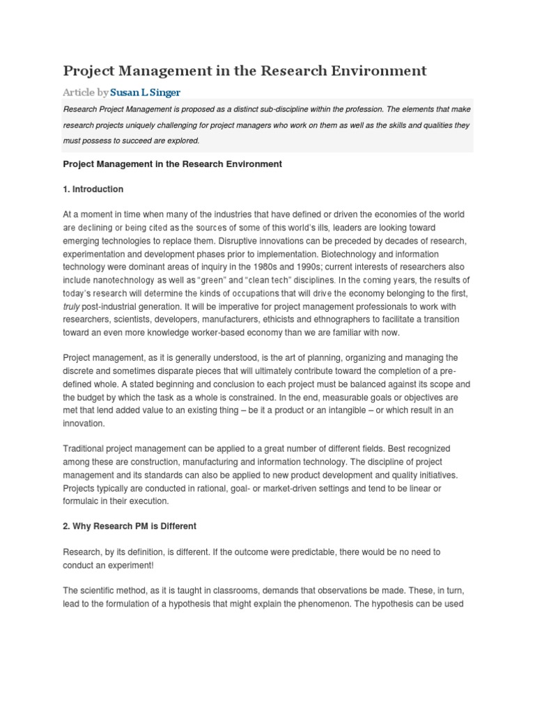 Project Management in the Research Environment | Project Management ...