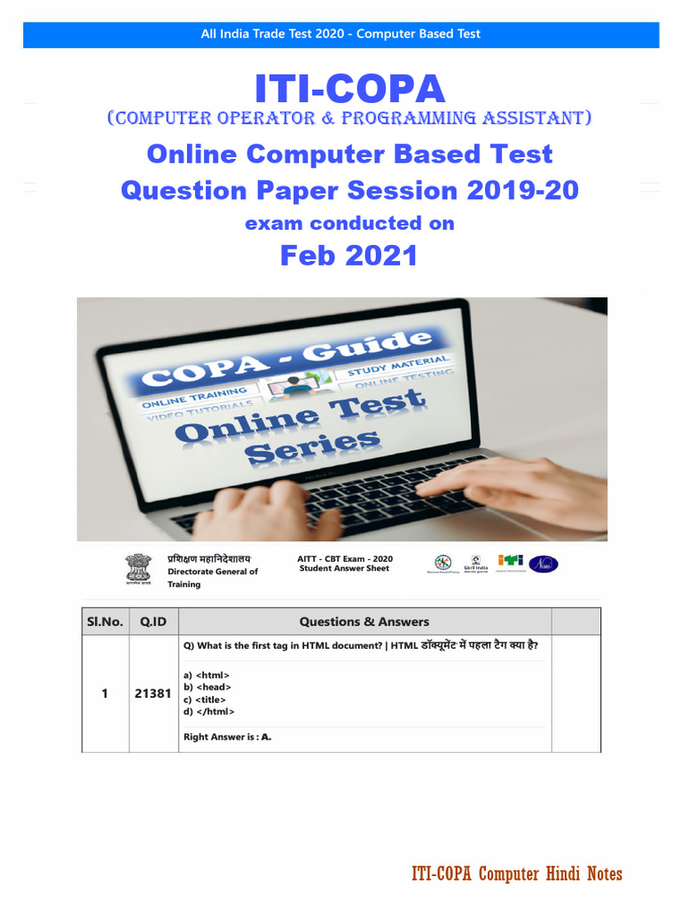 ITI-COPA 2020 Exam Questions & Answers | PDF | Bracket | Java Script