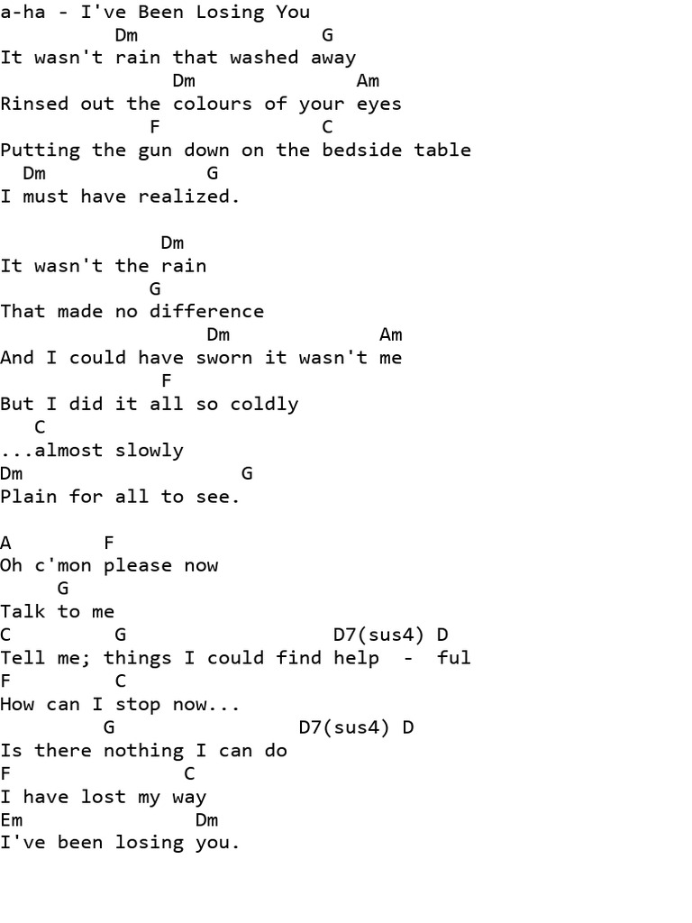 A-ha Song Lyrics: I've Been Losing You | PDF