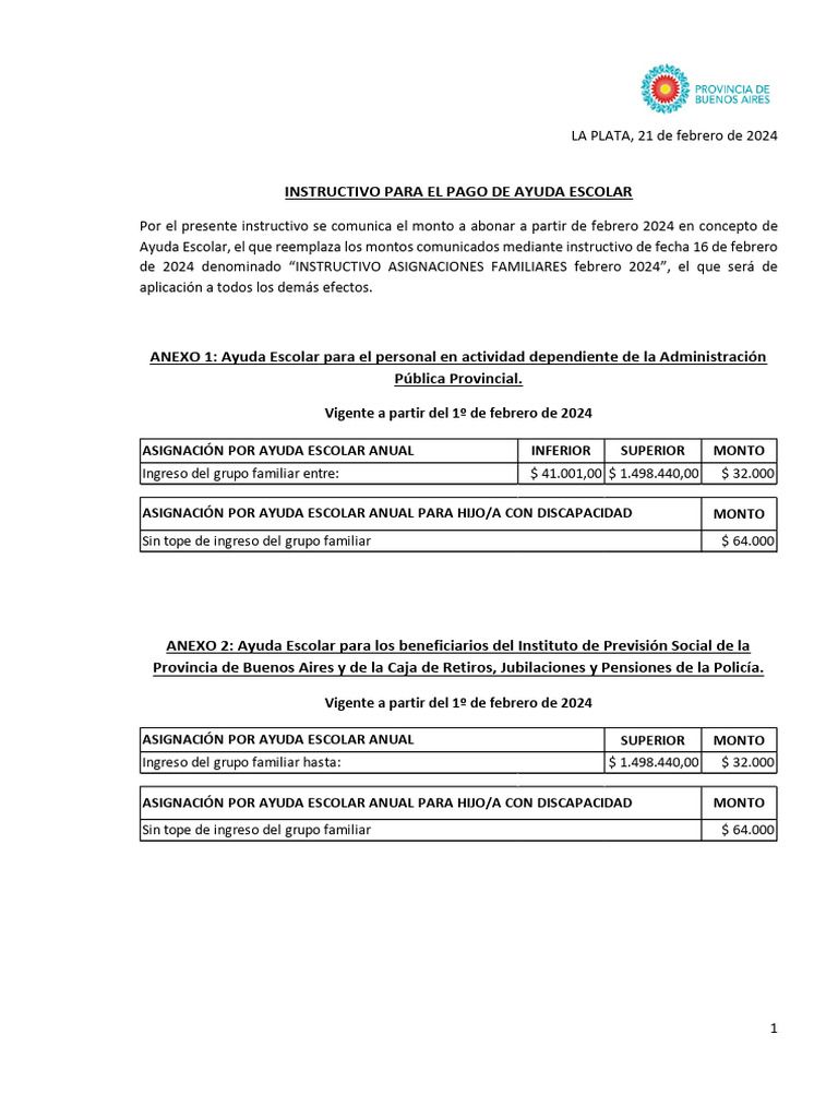 Ayuda Escolar 2024: Monto y Requisitos | PDF