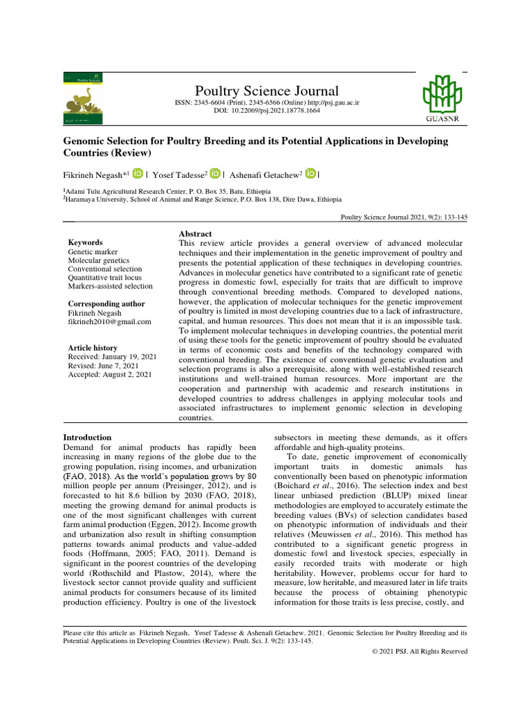 Genomic Selection For Poultry Breeding Pdf Quantitative Trait Locus