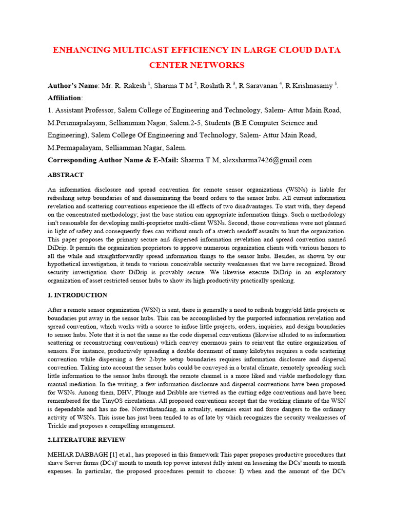 Enhancing Multicast Efficiency In Large Cloud Data Center Networks Full Journal Pdf 7517