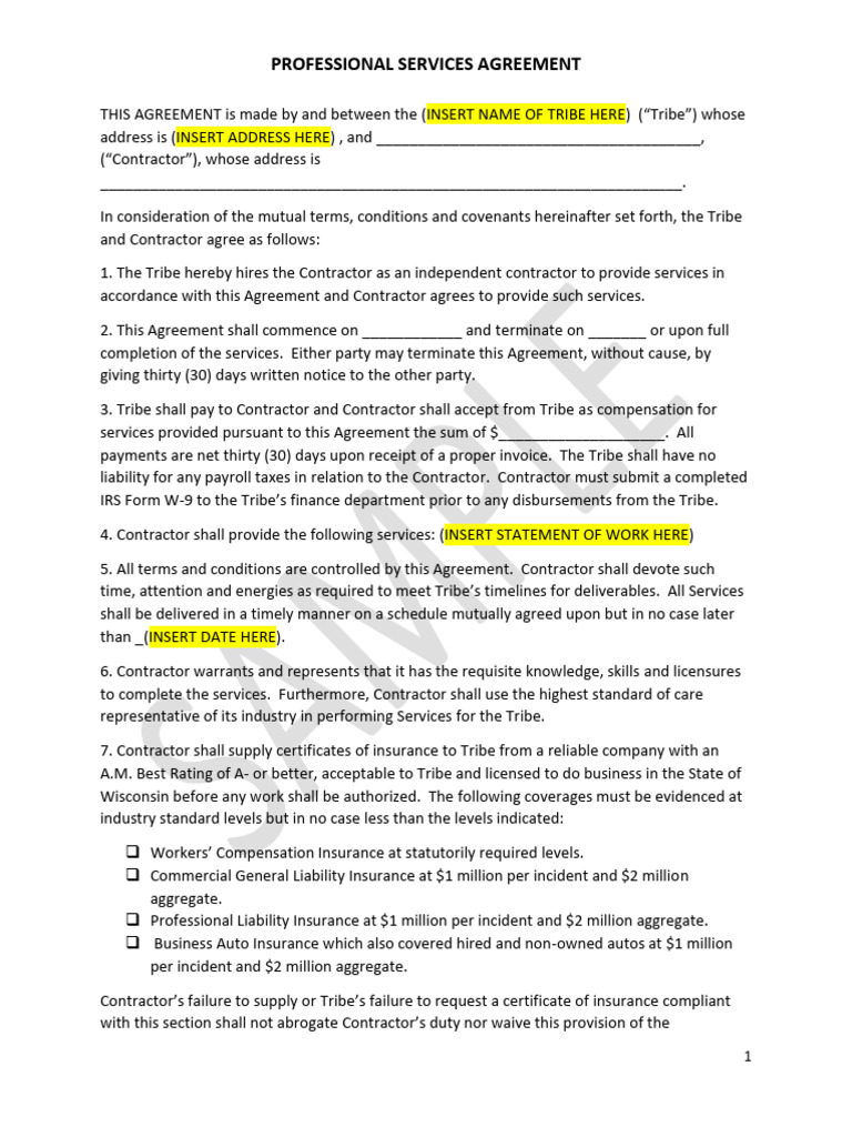Professional Services Agreement Template | PDF | Employment | Insurance